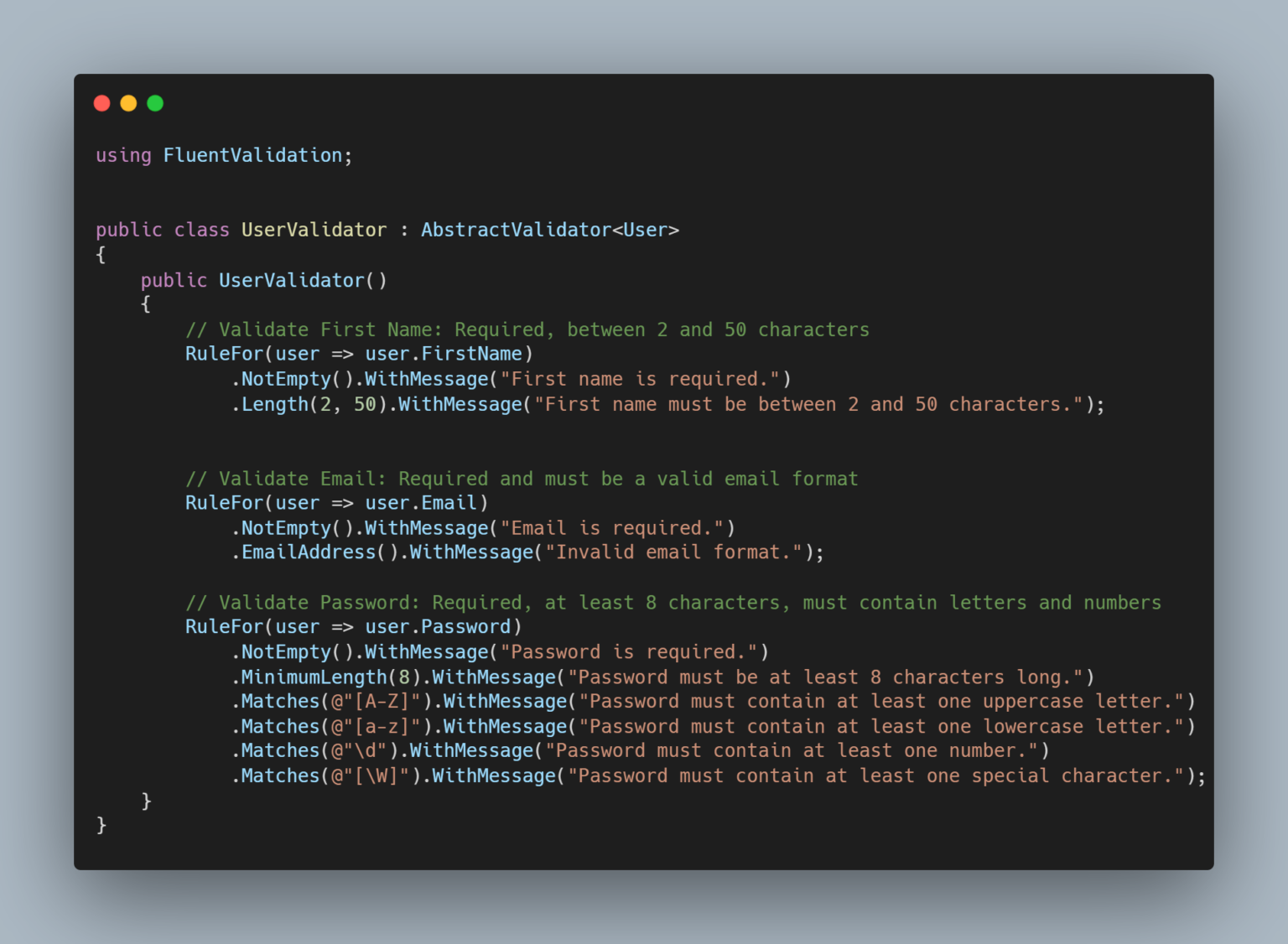 FluentValidation .NET Core - YVADEV